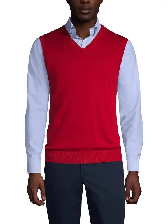 LANDS' END Cotton Modal Fine Gauge Sweater Vest - Red