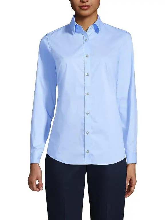 LANDS' END No Gape Long Sleeve Stretch Shirt - Light Sea Blue