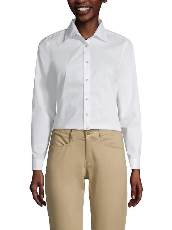 LANDS' END Stretch No Gape Long Sleeve Shirt - Pearl White