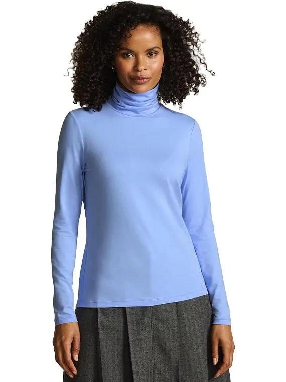 LANDS' END Lightweight Jersey Skimming Long Sleeve Turtleneck - Clear Blue Sky