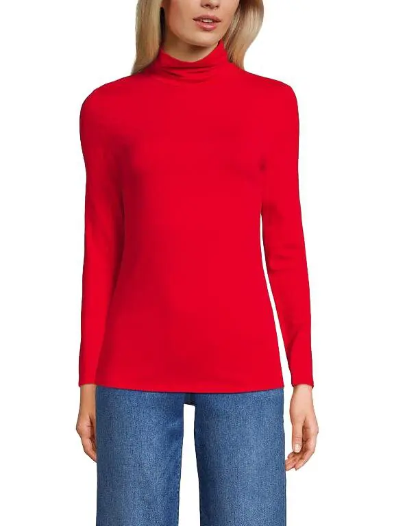 LANDS' END Lightweight Jersey Skimming Long Sleeve Turtleneck - Compass Red
