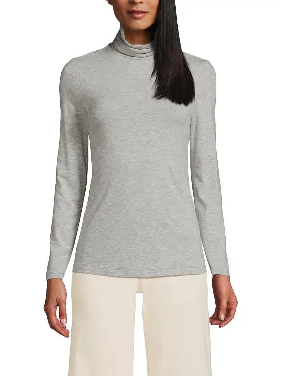 LANDS' END Lightweight Jersey Skimming Long Sleeve Turtleneck - Gray Heather