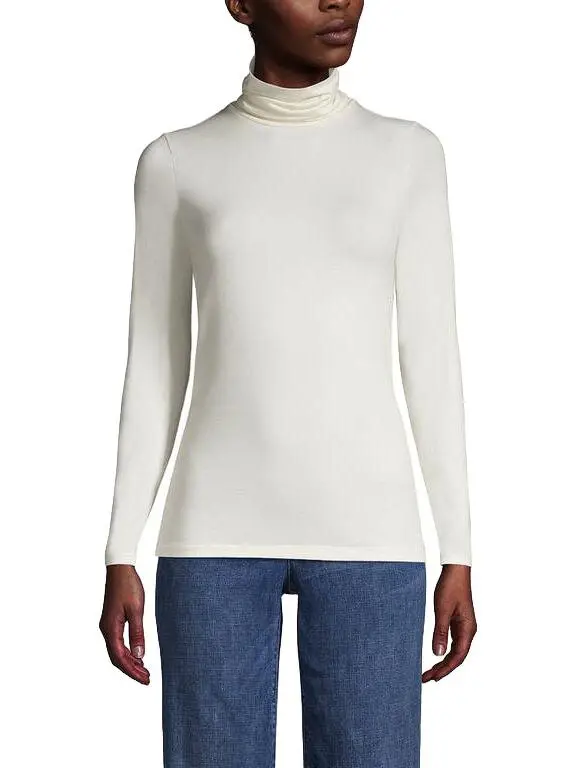 LANDS' END Lightweight Jersey Skimming Long Sleeve Turtleneck - Ivory