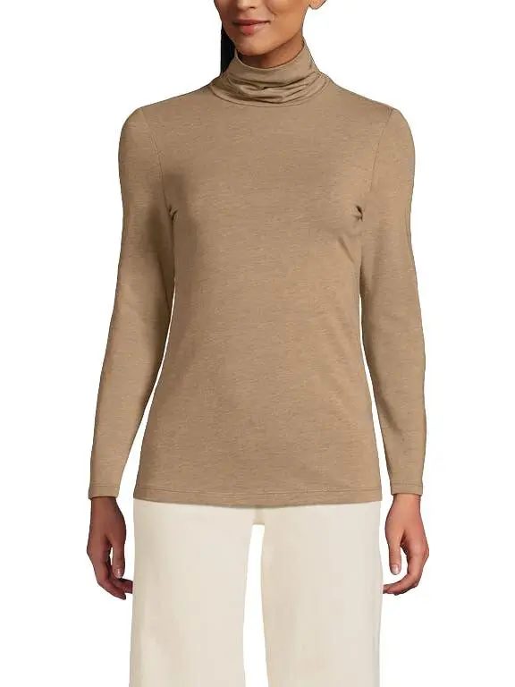 LANDS' END Long Sleeve Turtleneck - Light Toffee Heather