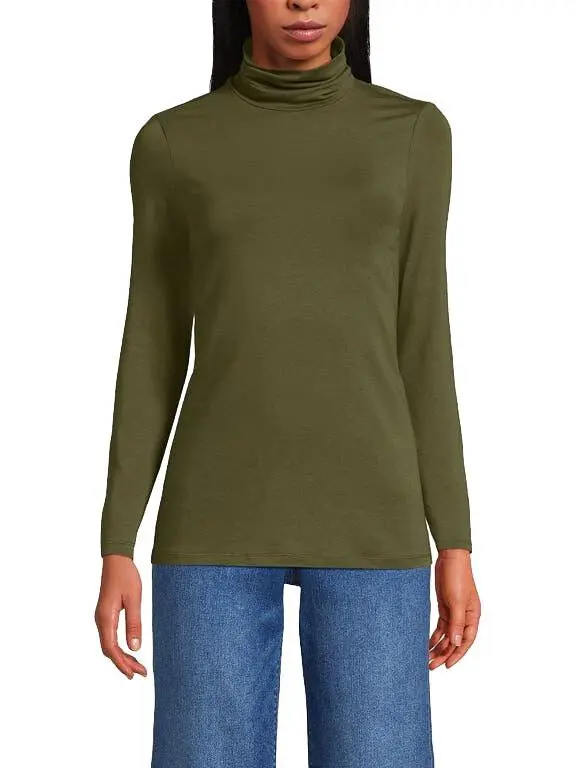 LANDS' END Lightweight Jersey Skimming Long Sleeve Turtleneck - Olive Drab