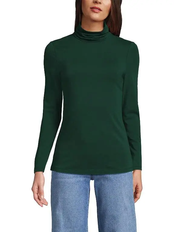 LANDS' END Lightweight Jersey Skimming Long Sleeve Turtleneck - Pine Valley