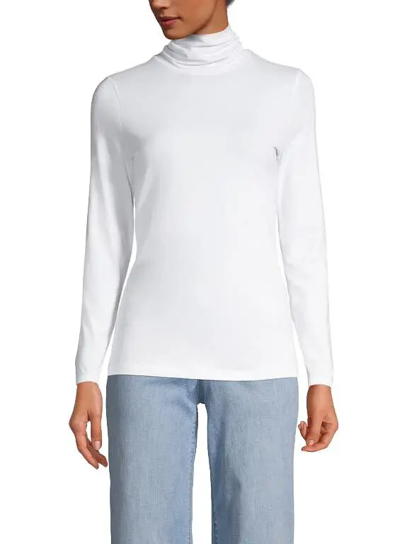 LANDS' END Lightweight Jersey Skimming Long Sleeve Turtleneck - White