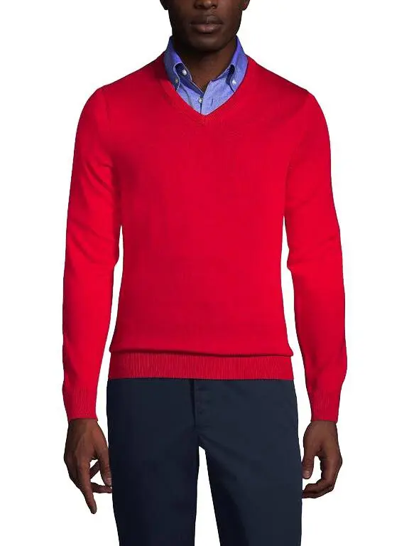 LANDS' END Cotton Modal Fine Gauge V-neck Sweater - Red