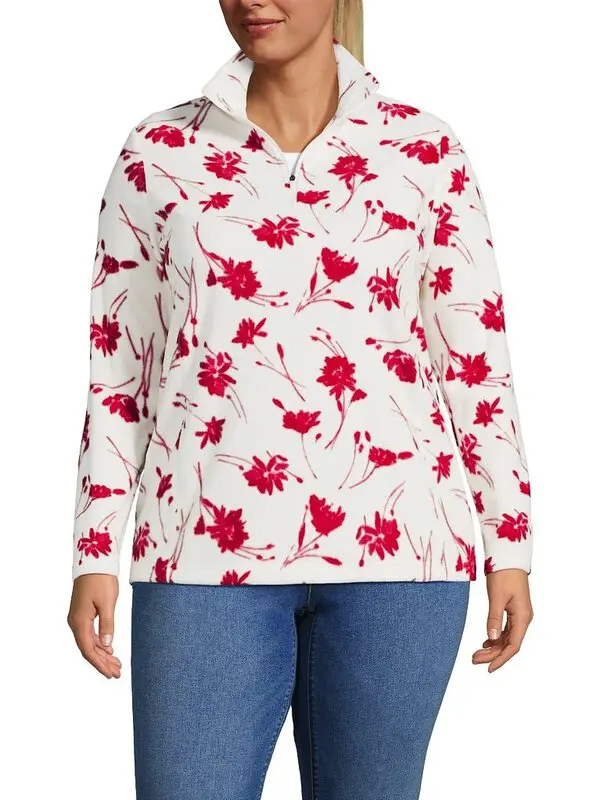LANDS' END Anyweather Fleece Quarter Zip Pullover - Ivory/red Tossed Floral