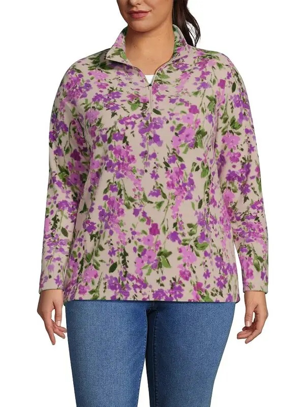 LANDS' END Anyweather Fleece Quarter Zip Pullover - Soft Mineral Blush Floral