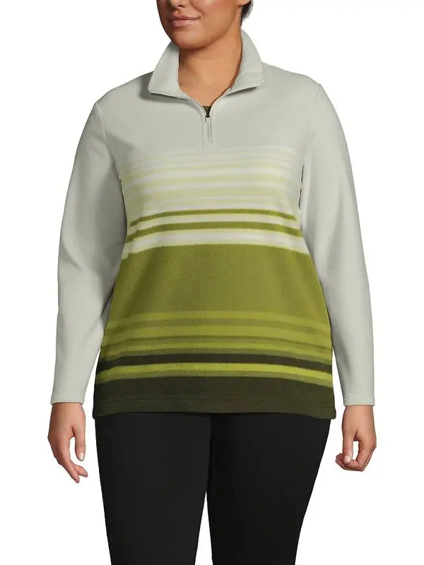 LANDS' END Anyweather Fleece Quarter Zip Pullover - Vintage Lime Ombre Stripe
