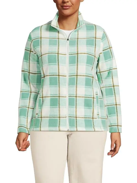 LANDS' END Anyweather Fleece Full Zip Jacket - Mint Sky Buff Check