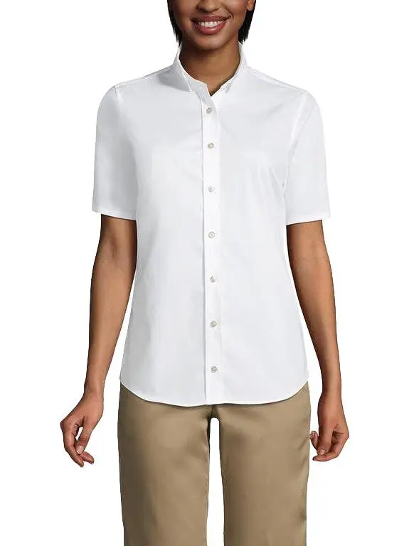 LANDS' END No Gape Short Sleeve Stretch Shirt - Pearl White