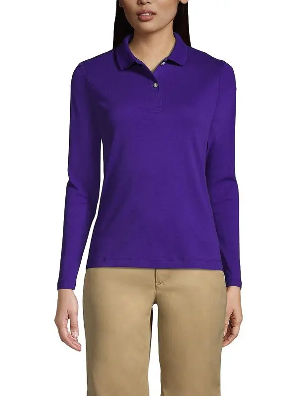 LANDS' END Long Sleeve Feminine Fit Interlock Polo Shirt - Deep Purple