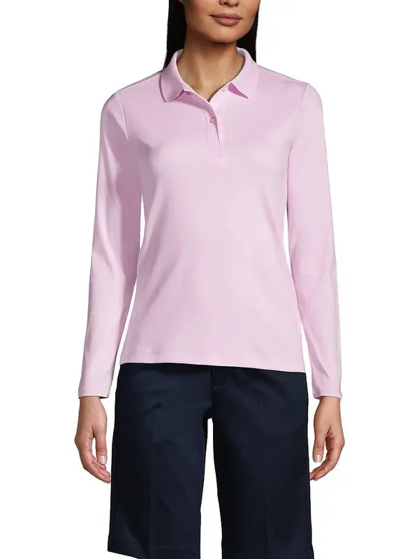 LANDS' END School Uniform Long Sleeve Mesh Polo Shirt - Ice Pink