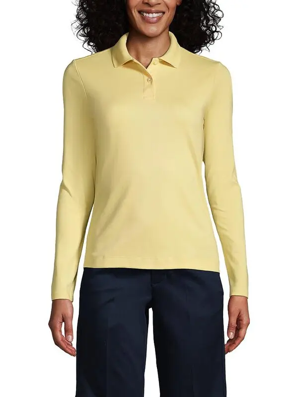 LANDS' END Long Sleeve Feminine Fit Mesh Polo Shirt - Maize