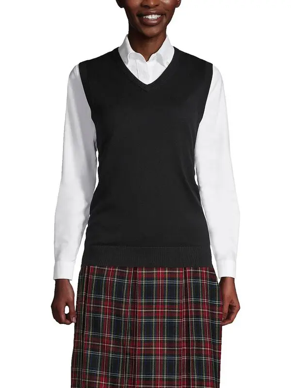 LANDS' END School Uniform Cotton Modal Fine Gauge Sweater Vest - Black