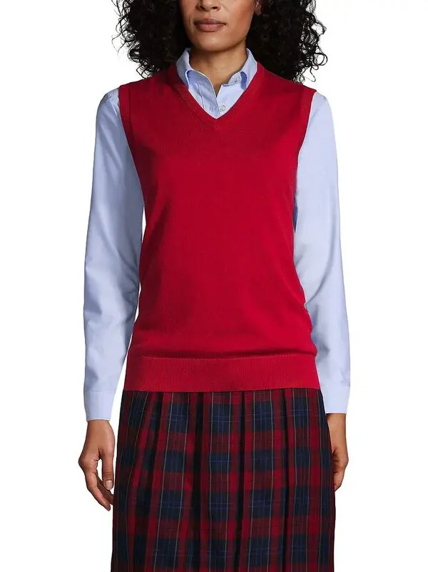 LANDS' END School Uniform Cotton Modal Fine Gauge Sweater Vest - Red
