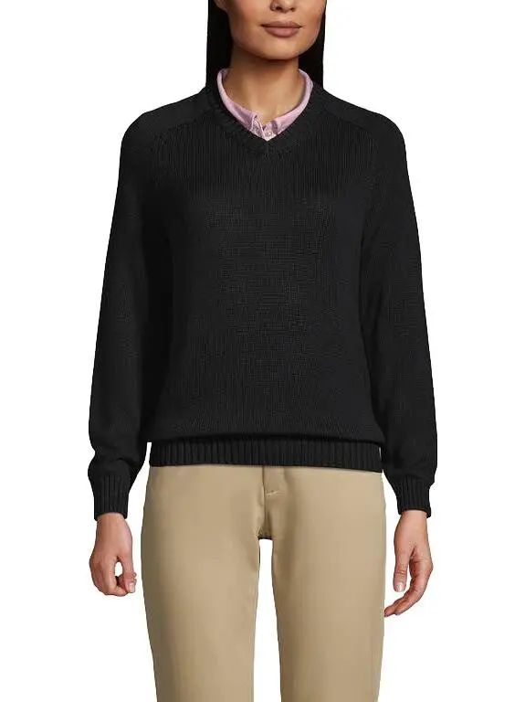 LANDS' END Cotton Modal V-neck Sweater - Black