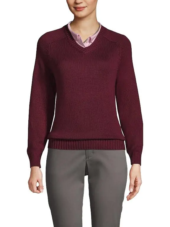 LANDS' END Young Cotton Modal V-neck Sweater - Burgundy