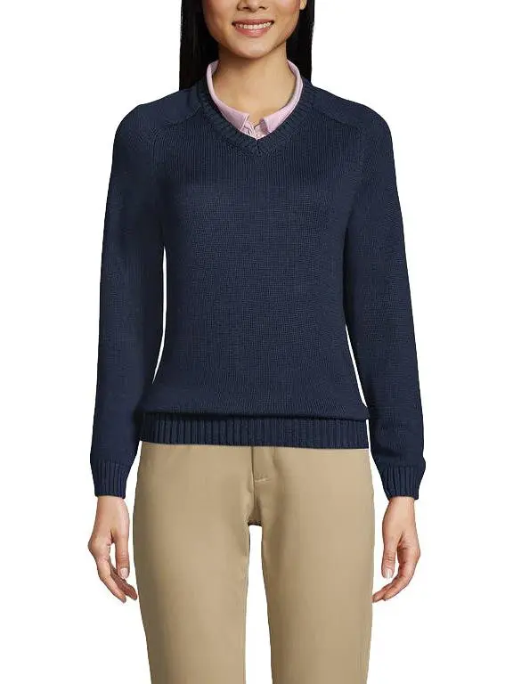 LANDS' END Cotton Modal V-neck Sweater - Classic Navy