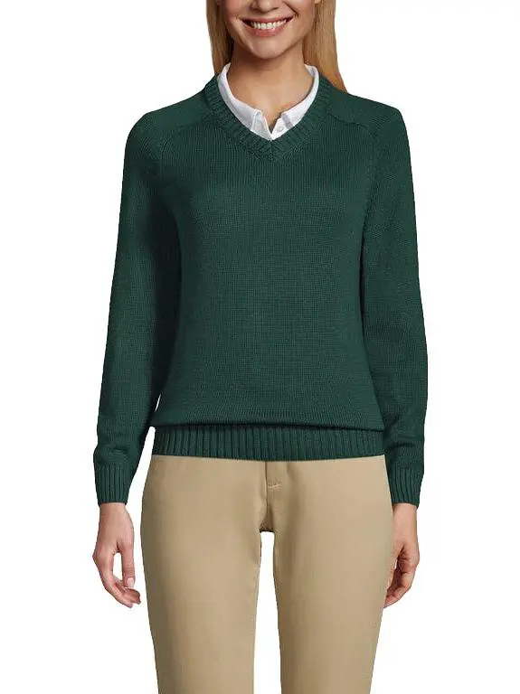 LANDS' END Young Cotton Modal V-neck Sweater - Evergreen
