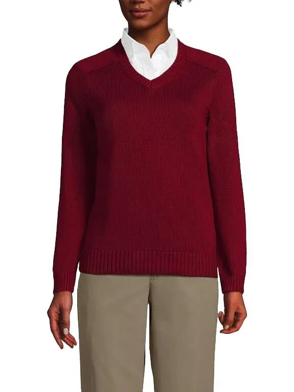 LANDS' END Cotton Modal V-neck Sweater - Garnet