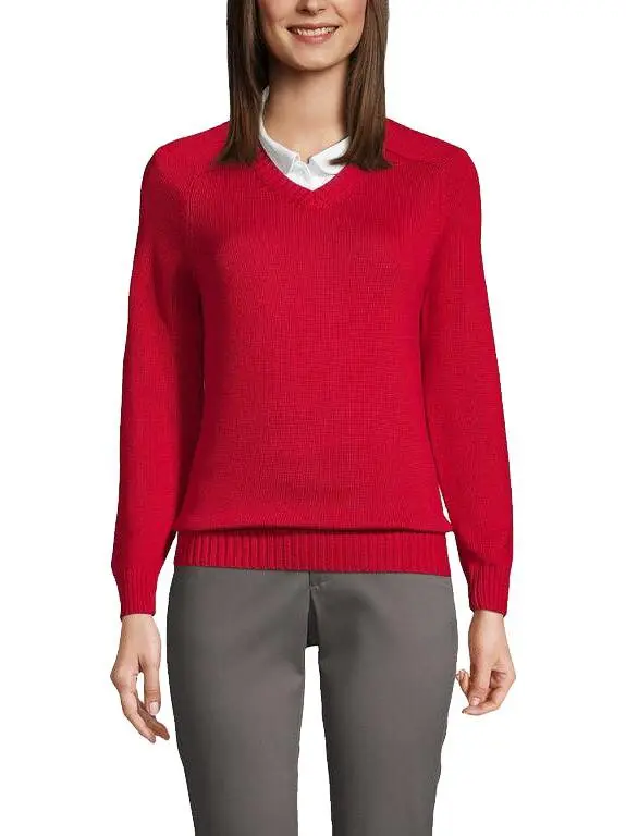 LANDS' END Cotton Modal V-neck Sweater - Red