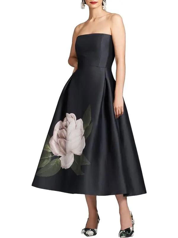 Sachin & Babi Shay Strapless Mikado Midi Cocktail Dress - Blooming Rose