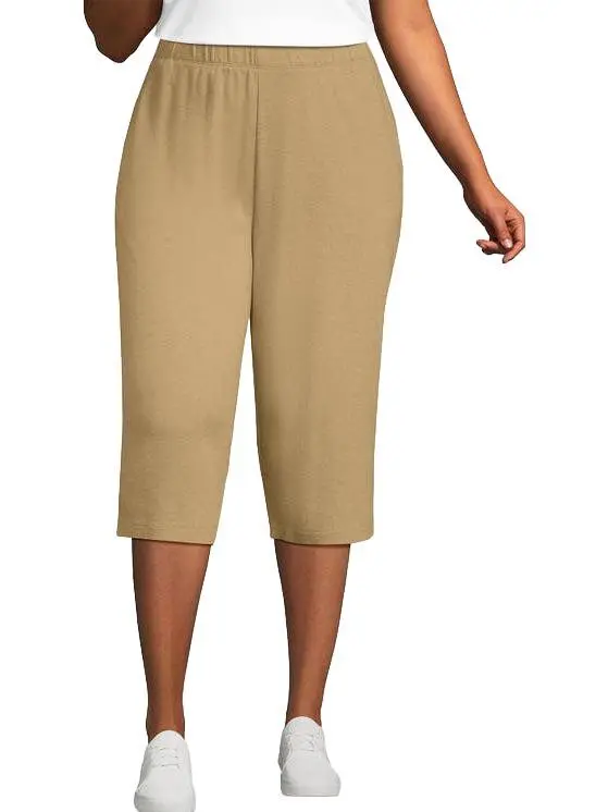 LANDS' END Sport Knit High Rise Capri Pants - French Pecan Heather