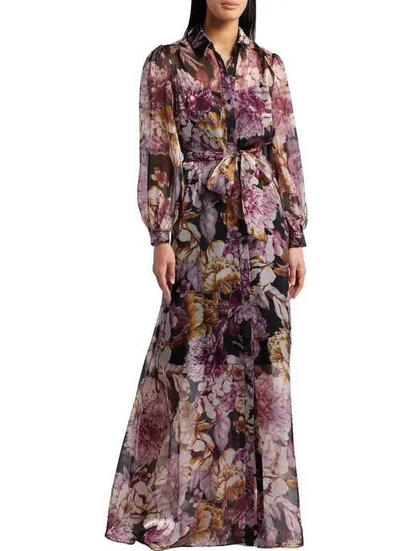 Julia Jordan Floral Maxi Shirtdress - Black Multi