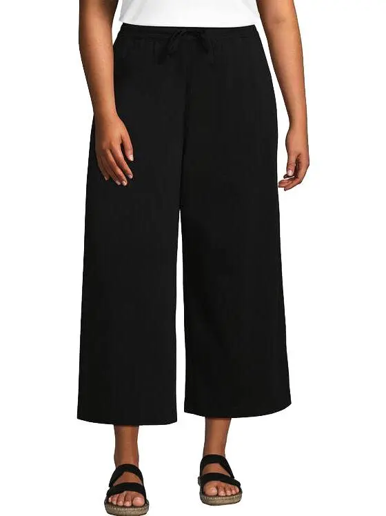 LANDS' END Sport Knit Elastic Waist Wide Leg Crop Pants - Black