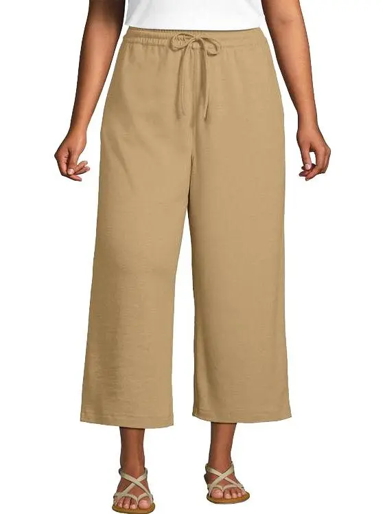 LANDS' END Sport Knit Wide Leg Crop Pants - French Pecan Heather