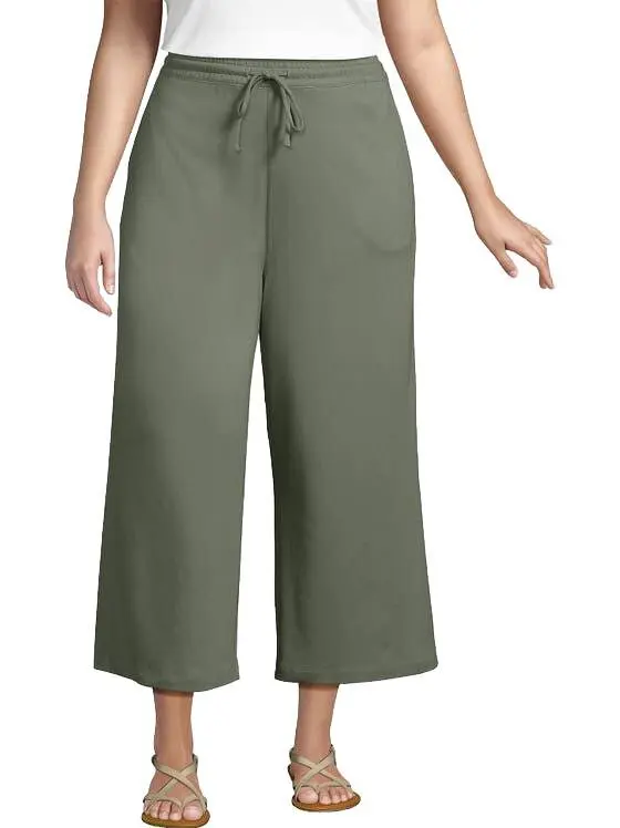 LANDS' END Sport Knit Drawstring Wide Leg Crop Pants - Sage