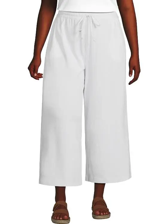 LANDS' END Sport Knit Wide Leg Crop Pants - White