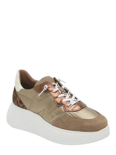 WONDERS Platform Sneakers - Taupe/gold/leo Combo