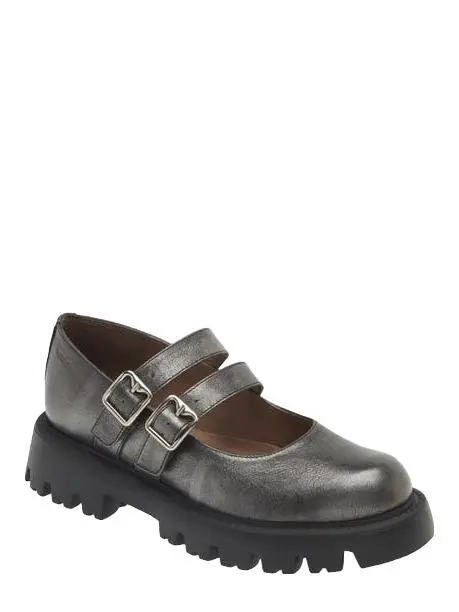 WONDERS Platform Mary Jane Loafer - Lead Metallic