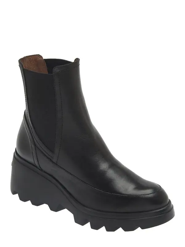 WONDERS Platform Wedge Chelsea Boot - Black Leather