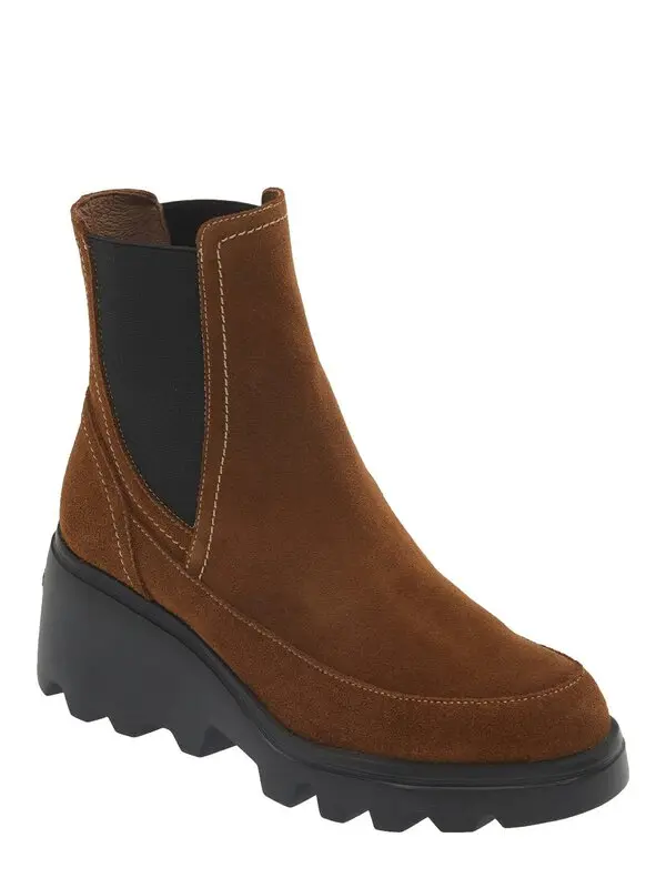 WONDERS Platform Wedge Chelsea Boot - Cappuccino Suede