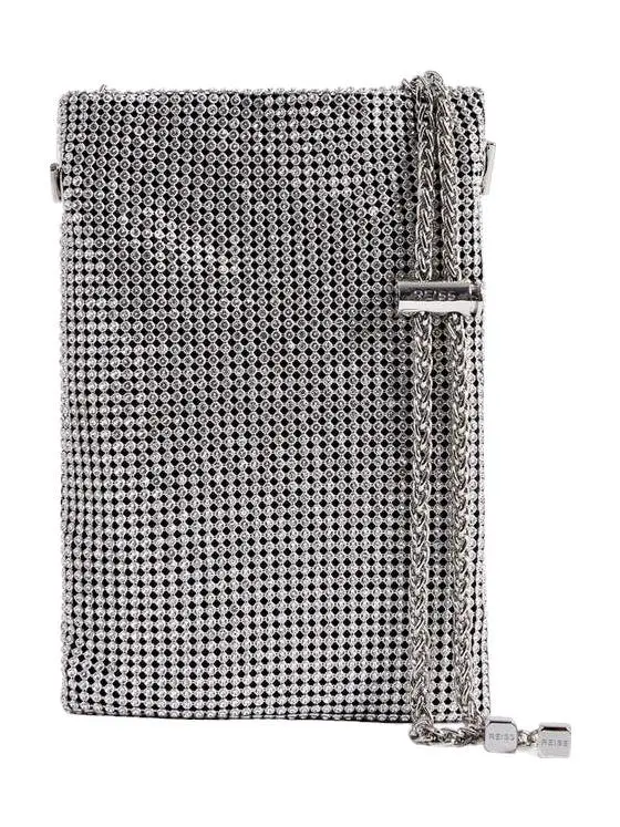 REISS Zuri Crystal Embellished Shoulder Bag - Silver