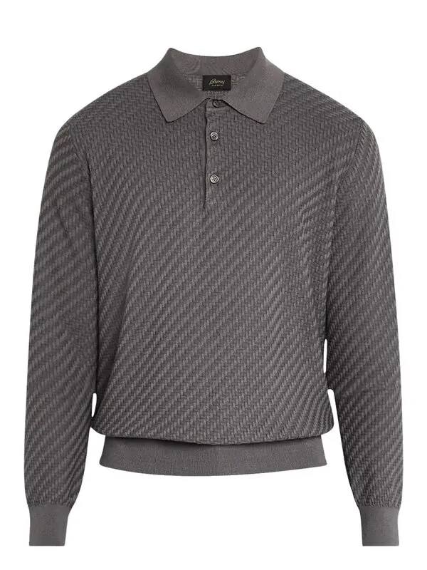 Brioni Basketweave Polo Sweater - Graphite