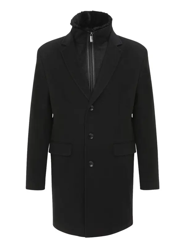 Gorski Loro Piana Wool Coat With Shearling Trim - Black Pattern