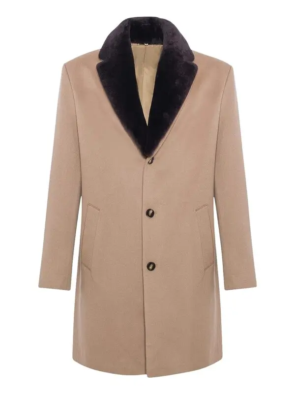 Gorski Loro Piana Cashmere Coat With Detachable Shearling Collar - Camel/brown