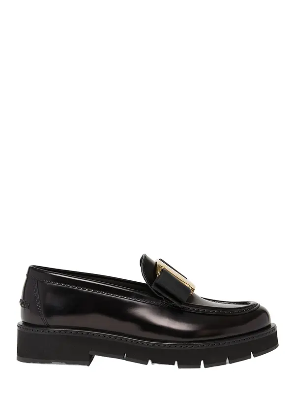 FERRAGAMO Mirty Leather Vara Bow Loafers - Nero