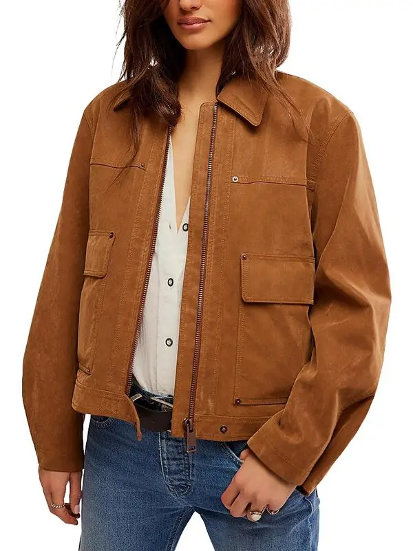 Free People Blair Faux Suede Jacket - Caramel