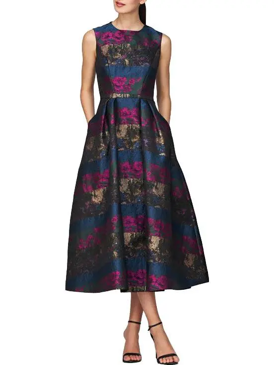 KAY UNGER Faye Jacquard Fit & Flare Dress - Rhubarb Multi
