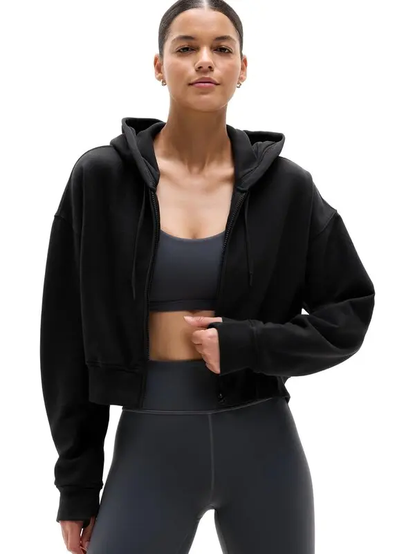 Athleta Forever Fleece Crop Full Zip - Black
