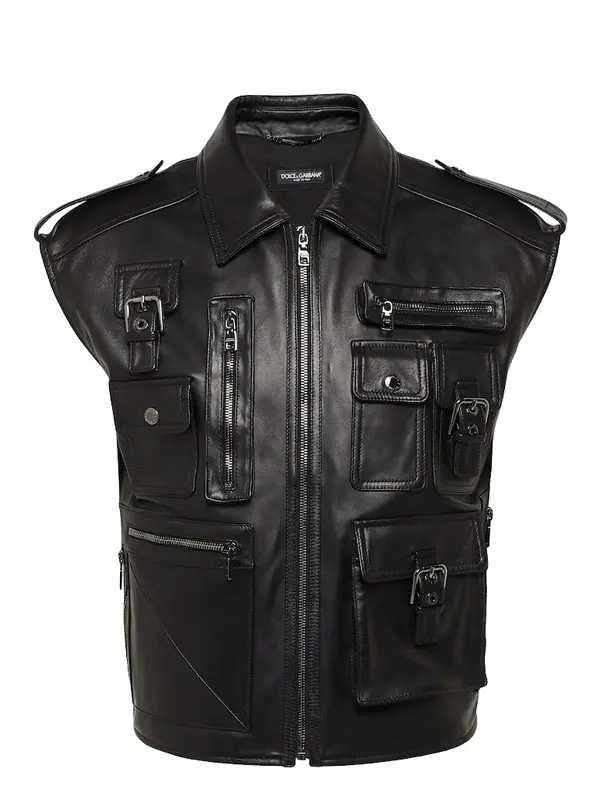 Dolce & Gabbana Pocket-detail Leather Biker Jacket - Black