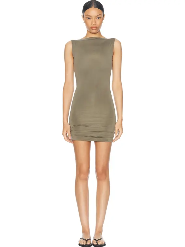 ST. AGNI Cupro Jersey Mini Dress - Smokey Olive