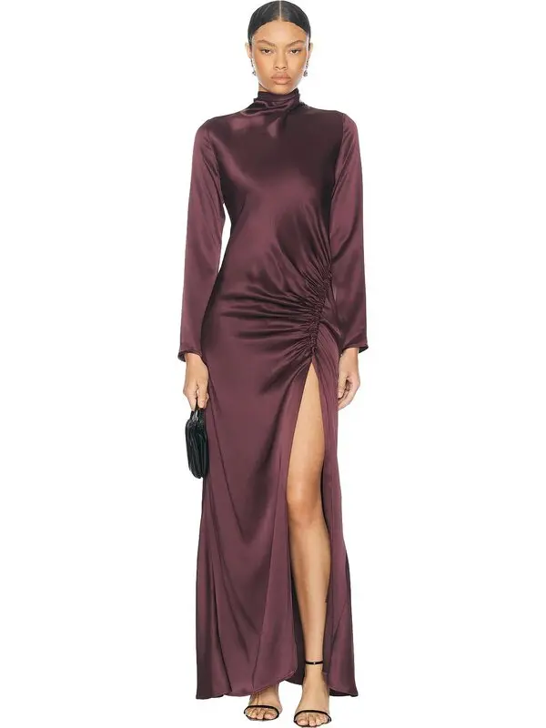 Lapointe Satin Bias Tab Slit Gown - Mulberry